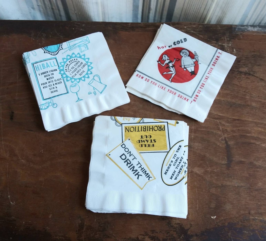 Pick One Set Vintage Cocktail Party Napkins Prohibition Thimk Drimk ...