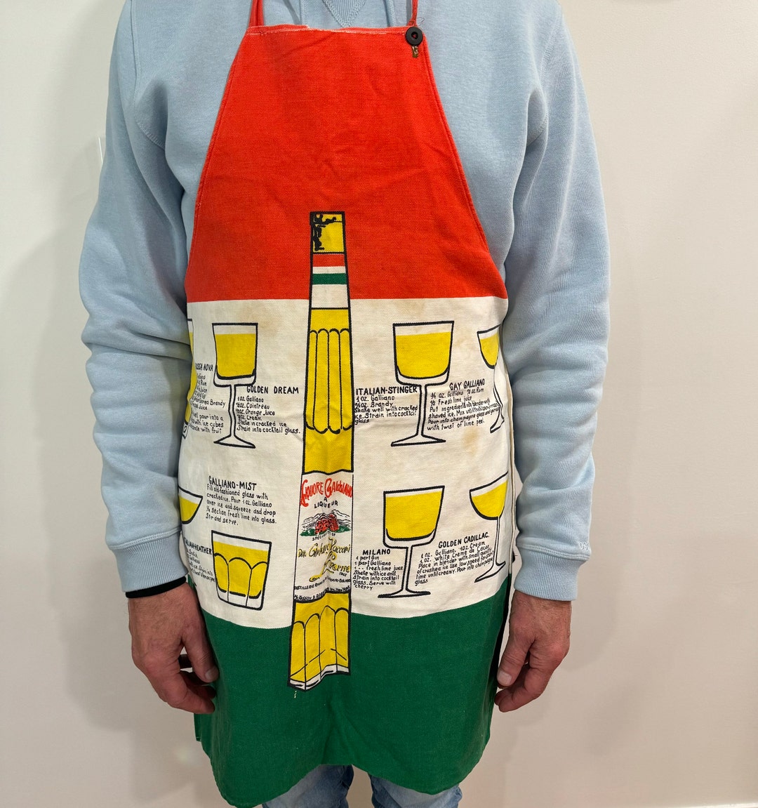 Vintage Italian Apron Galliano Liquor Drink Recipes Full Apron Mens ...