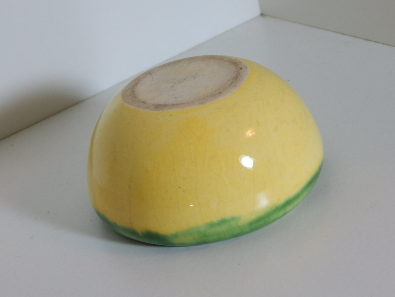Vintage Yellow Pottery Bowl With Grass Green Rim Small Mid - Etsy