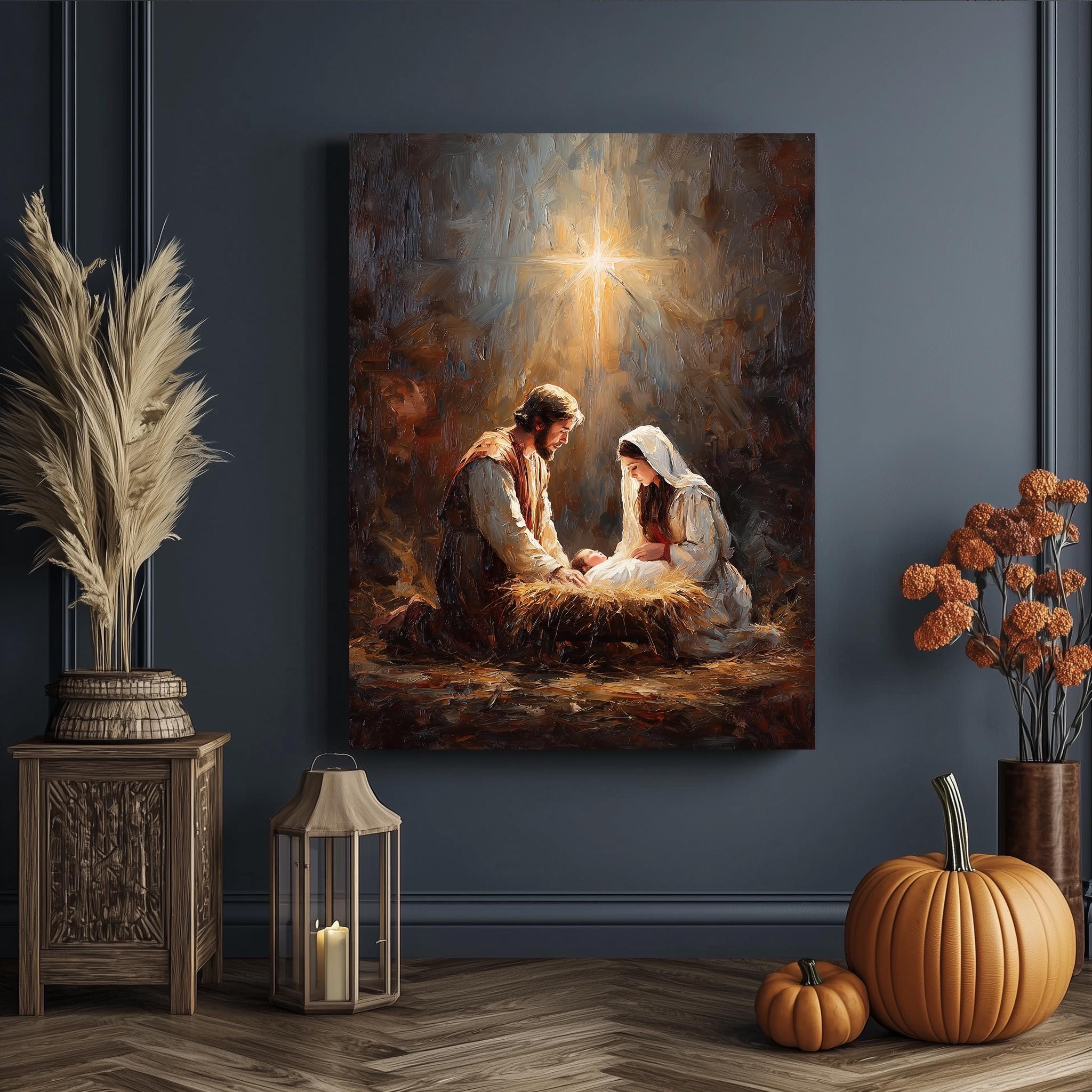 Holy Family Nativity Canvas – Christmas Oil Painting Style Wall Art - Etsy