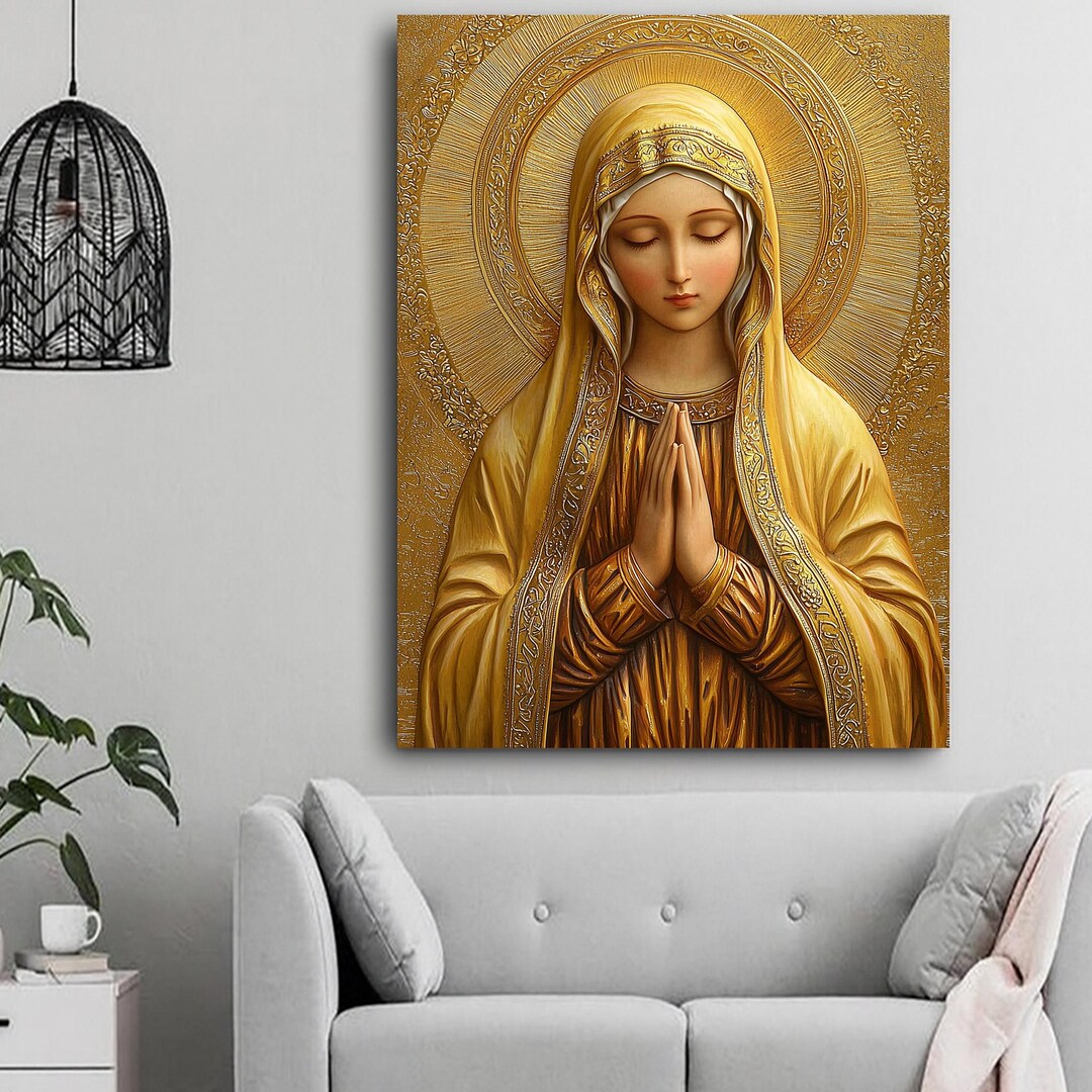 Golden Virgin Mary Canvas – Catholic Religious Wall Art - Etsy