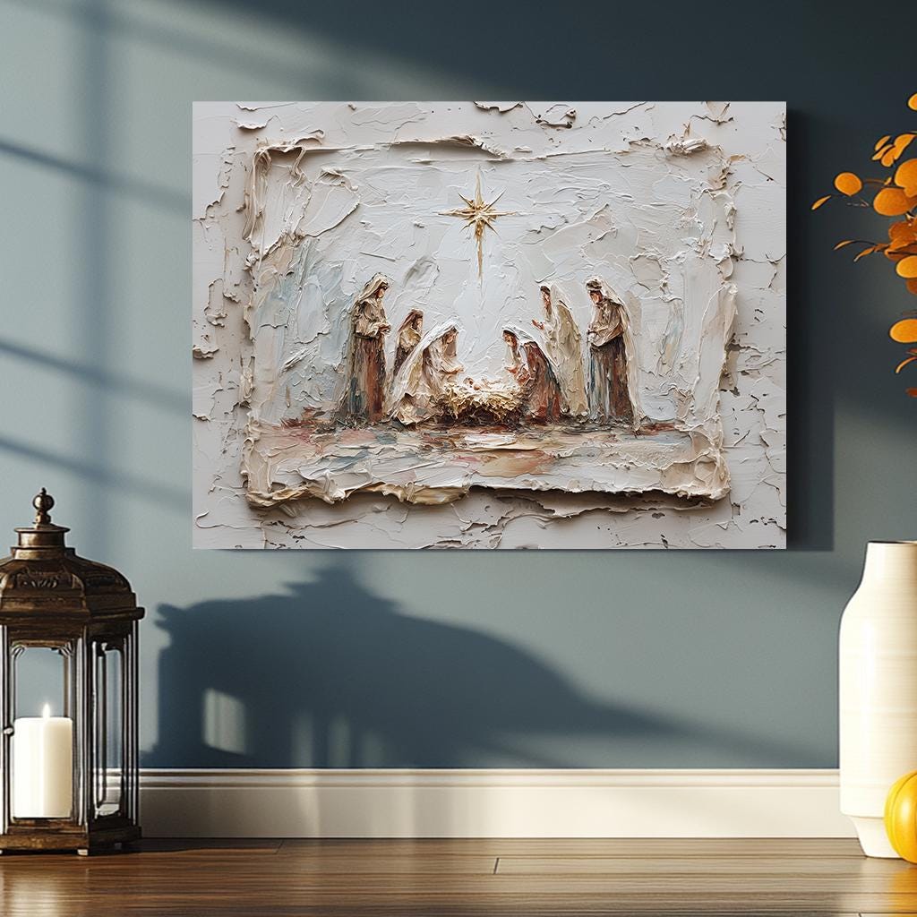 Nativity Scene Canvas: Holy Family and Wise Men Under Star of Bethlehem ...