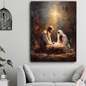 Holy Family Nativity Canvas – Christmas Oil Painting Style Wall Art - Etsy