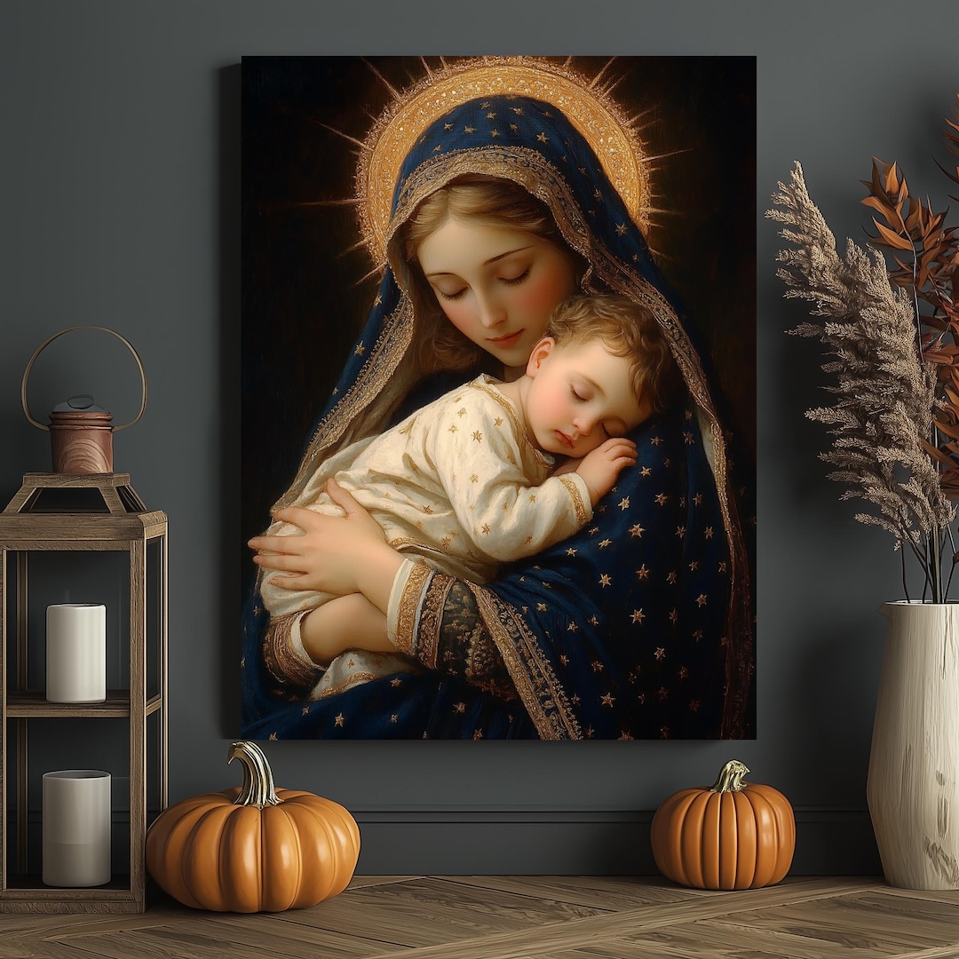 Virgin Mary and Sleeping Baby Jesus Canvas, Catholic Wall Art - Etsy