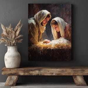 Nativity Holy Family Canvas – Christmas Christian Wall Art, Baby Jesus ...