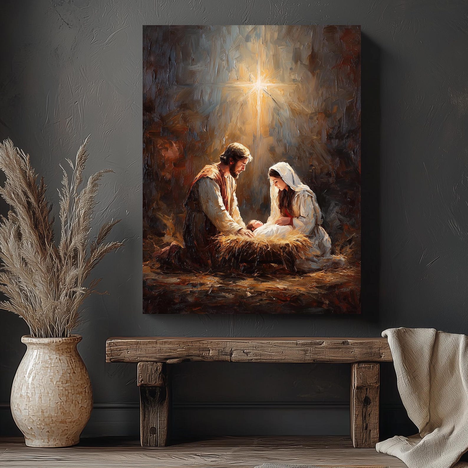 Holy Family Nativity Canvas – Christmas Oil Painting Style Wall Art - Etsy
