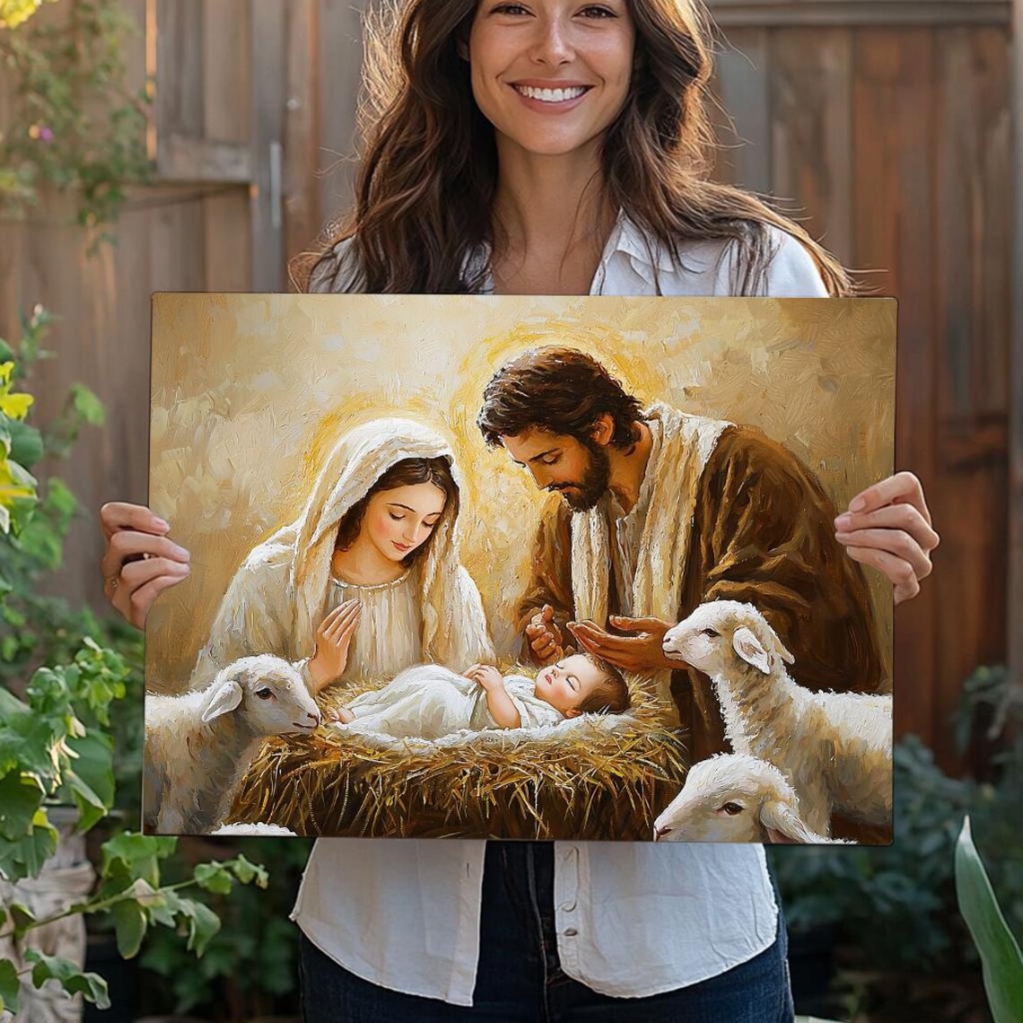 Holy Family Nativity Canvas Painting | Baby Jesus Birth Wall Art ...