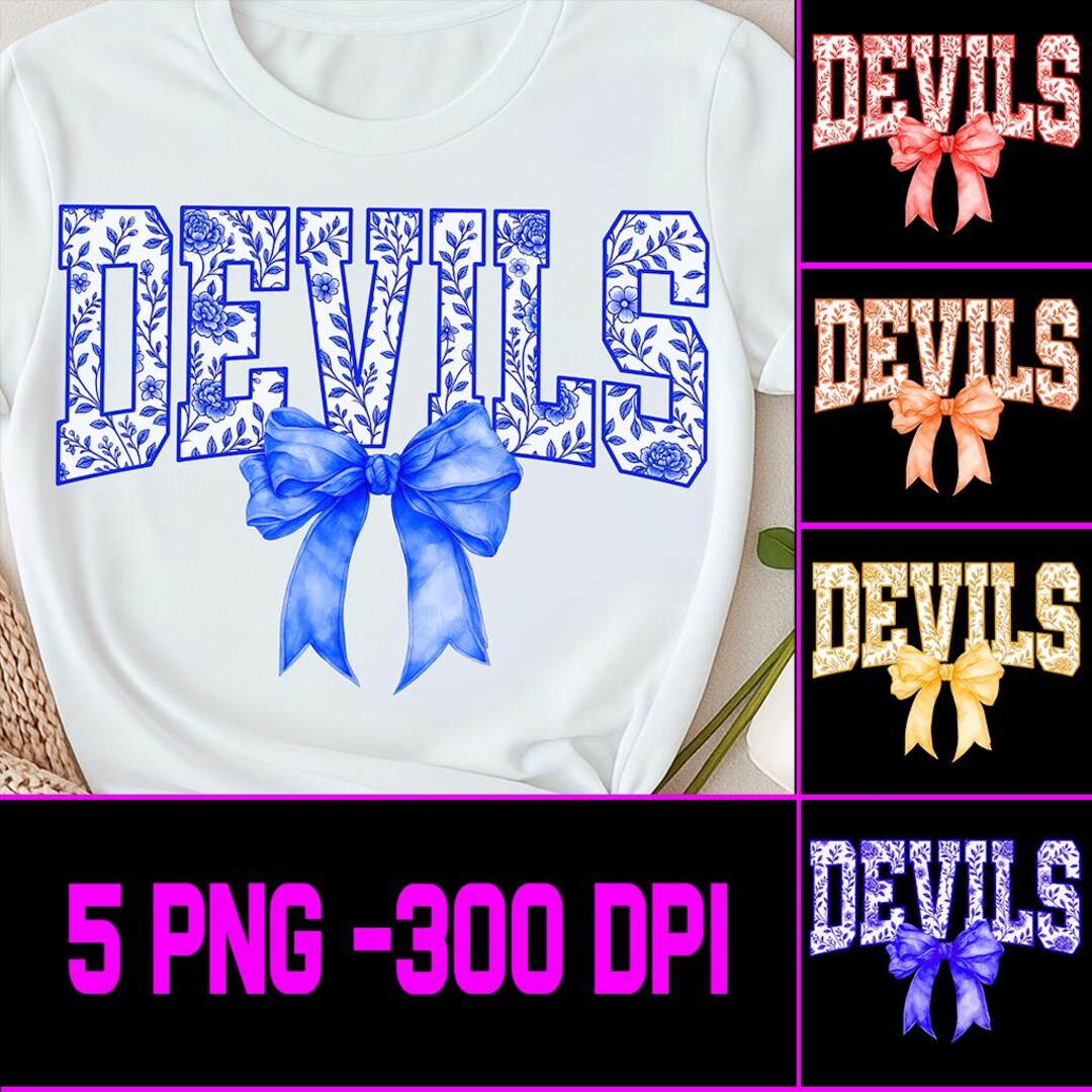 Floral Devils Bow PNG Bundle: Team Spirit Sublimation Clipart (digital ...