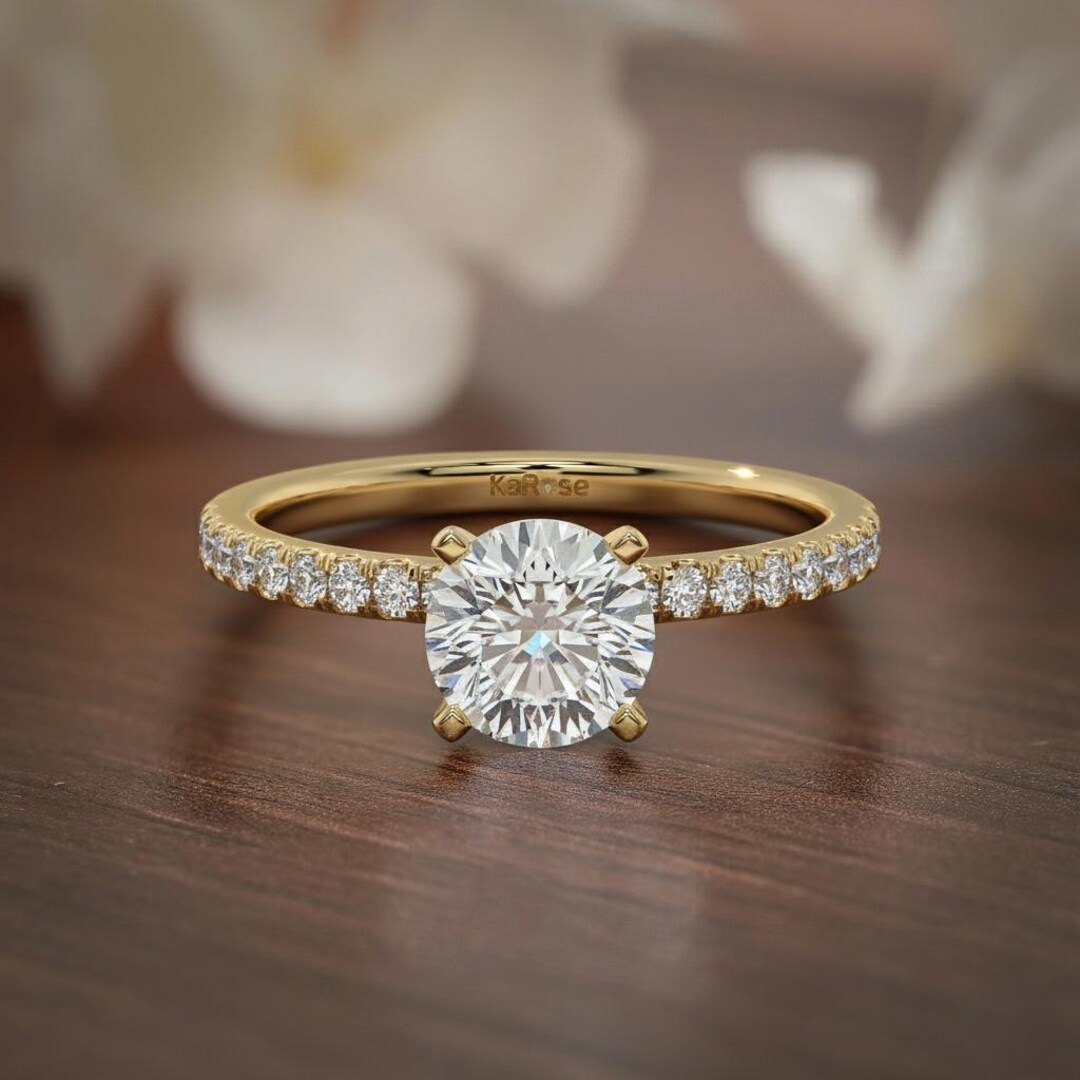 Anillo de compromiso con diamante de talla redonda de 1 ct, solitario ...