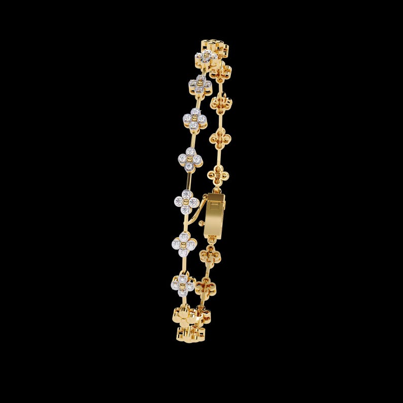 Gold Diamond Flower Bracelet Women Dainty Floral Chain Fine Jewelry ...