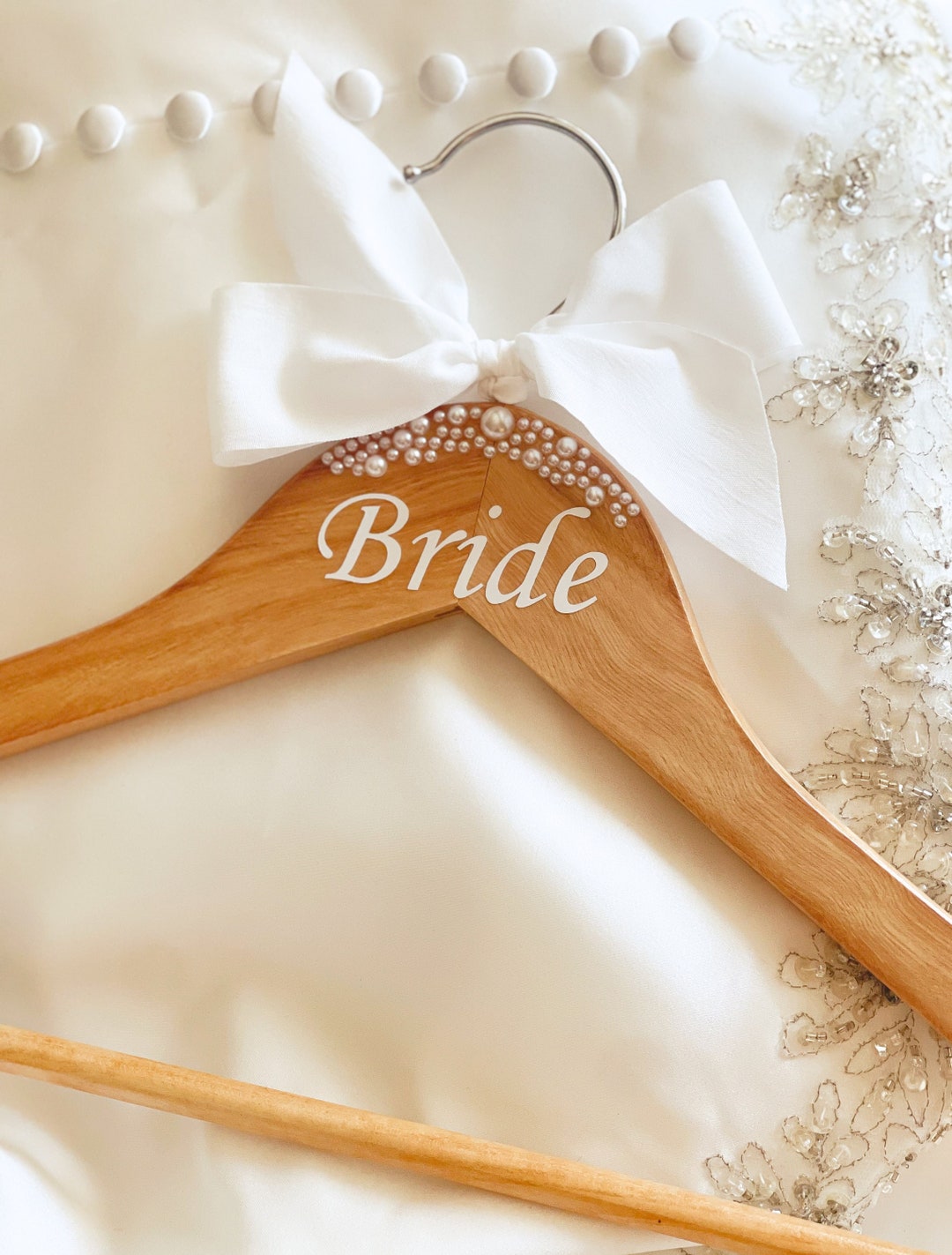 Personalized Bride Hanger Pearls Custom Wedding Dress Hanger Wooden ...