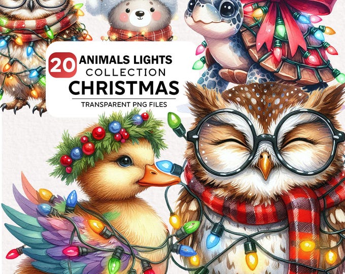 Watercolour Christmas Light Clipart Cute Christmas Animal PNG Digital ...