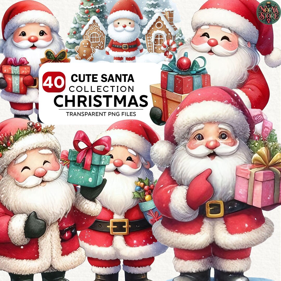 40+ Watercolor Cute Santa Clipart Bundle, Christmas Bundle Png ...