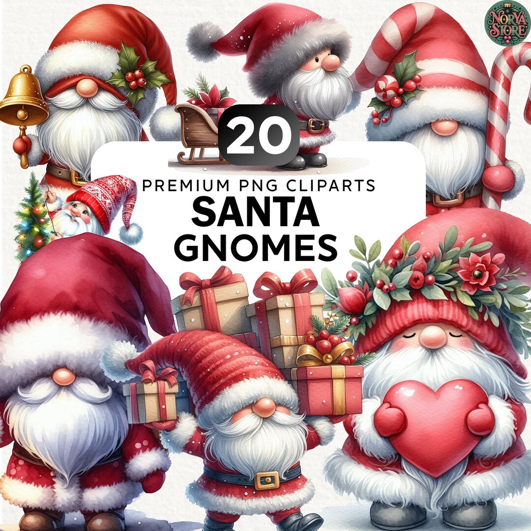20+ Watercolor Santa Christmas Gnomes Clipart Bundle, Gnomes Santa ...