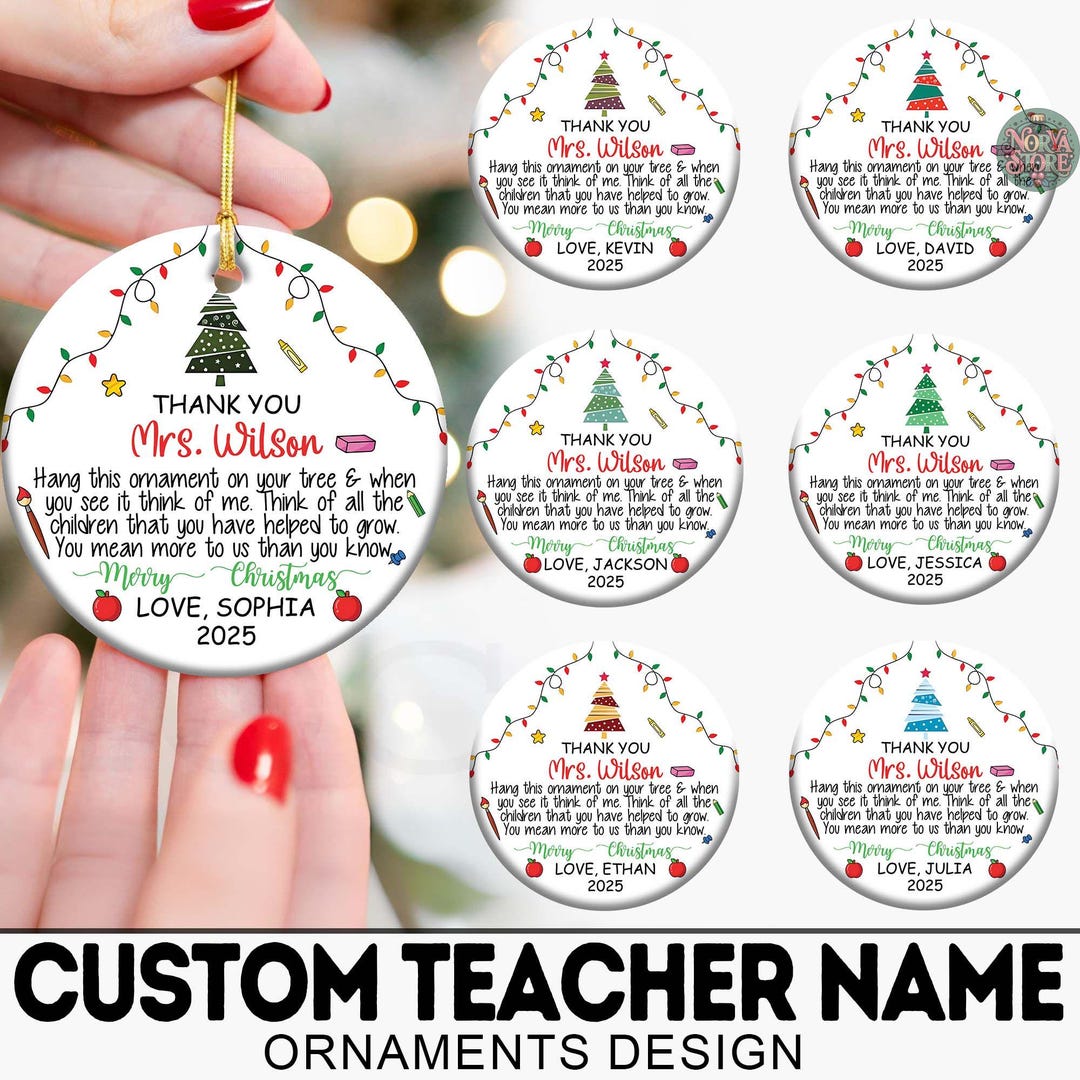 Custom Teacher Name Christmas Ornament Bundle, Personalized Teacher ...