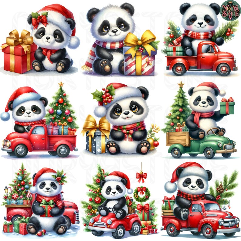20+ Watercolor Christmas Panda Clipart Bundle, Christmas Bundle Png ...