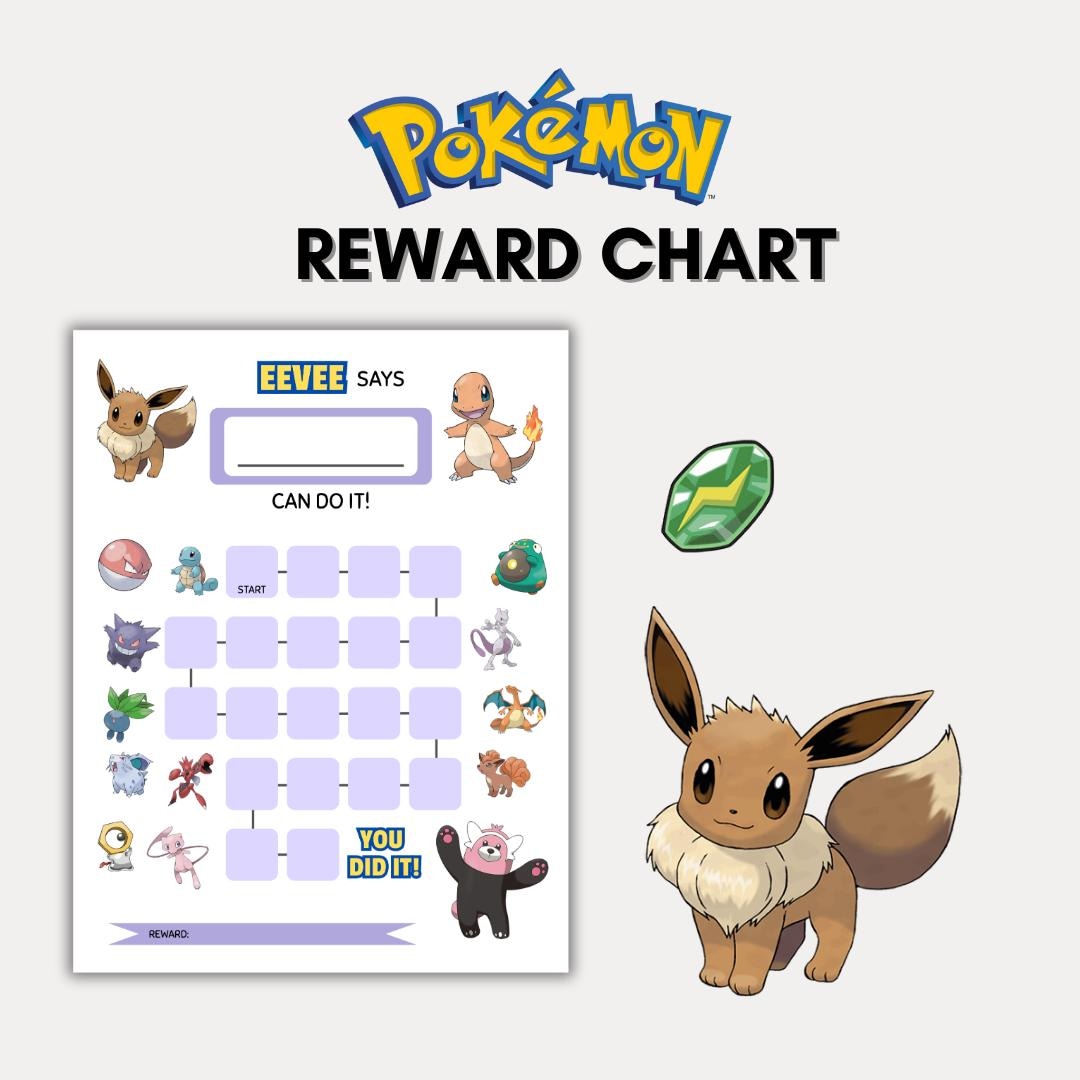Pokemon Eevee Reward Chart Printable for Kids, Sticker Chart, Toddler ...