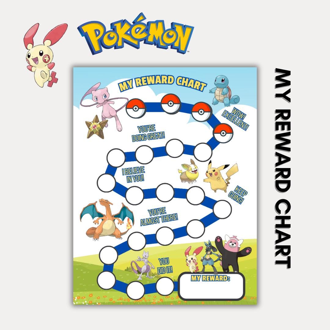 Colorful Pokemon Reward Chart PDF Printable, for Kids, Sticker Chart ...