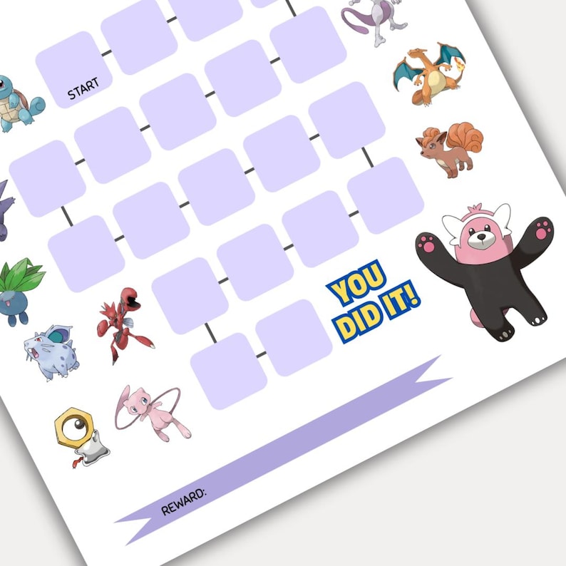 Pokemon Eevee Reward Chart Printable for Kids, Sticker Chart, Toddler ...