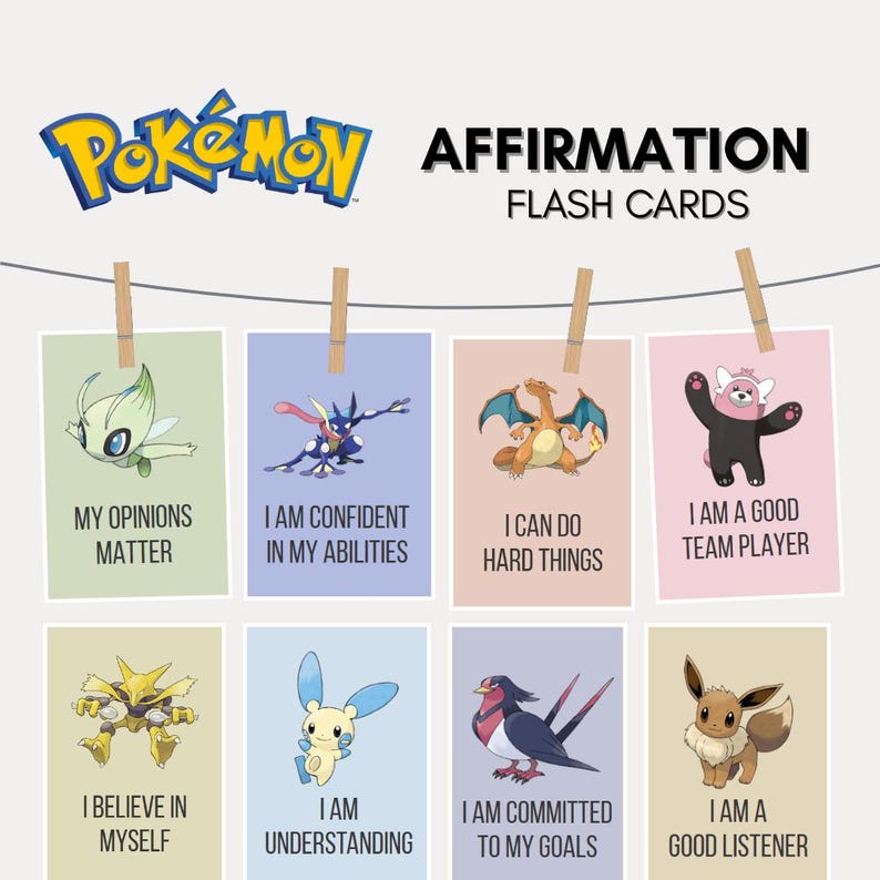 20 Pokemon Affirmation Cards for Kids Printable, Positive Motivational ...