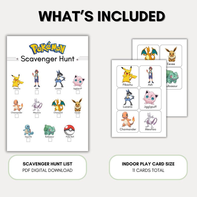 Catch 'em All Pokemon Scavenger Hunt Printable for Kids, Custom Set of ...