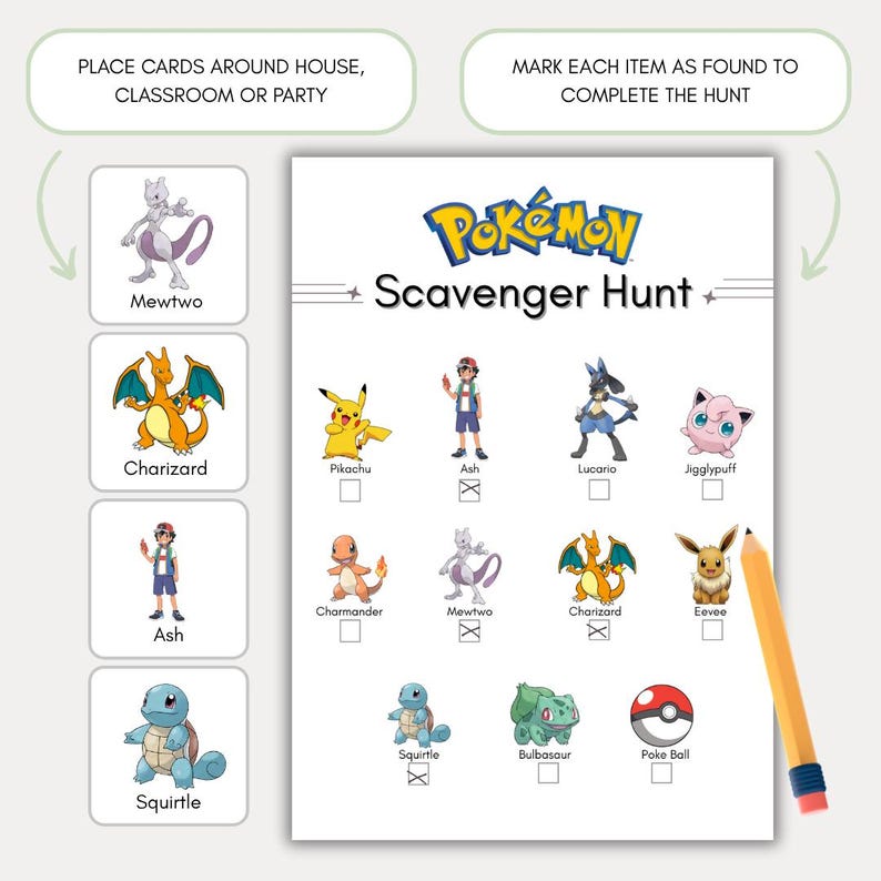 Catch 'em All Pokemon Scavenger Hunt Printable for Kids, Custom Set of ...