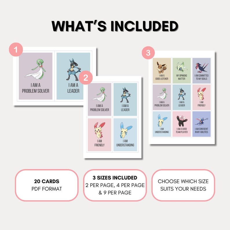 20 Pokemon Affirmation Cards for Kids Printable, Positive Motivational ...