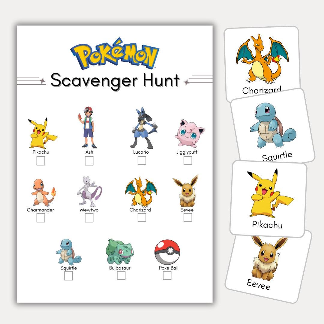 Catch 'em All Pokemon Scavenger Hunt Printable for Kids, Custom Set of ...