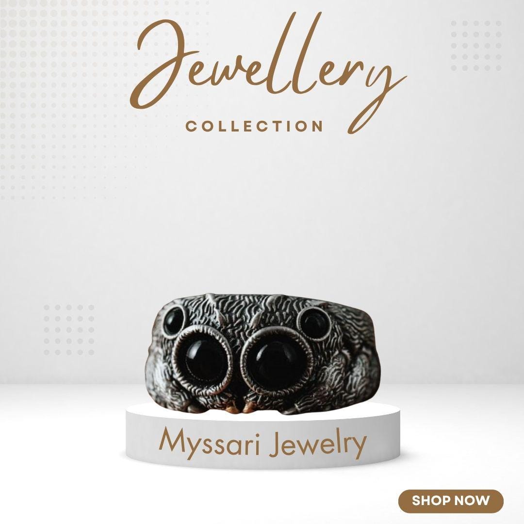 Black Agate Jumping Spider Ring – Electroplated Copper Gothic Jewelry ...