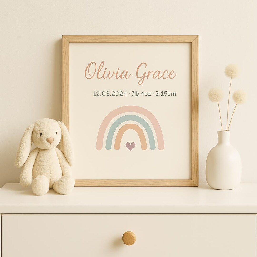 Personalised Baby Name Print With Rainbow – Nursery Wall Art for ...