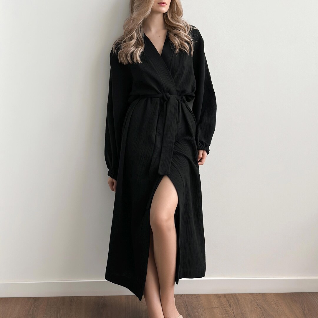 Long Muslin Bath Robe: Women's Cotton Dressing Gown for Sleepwear - Etsy