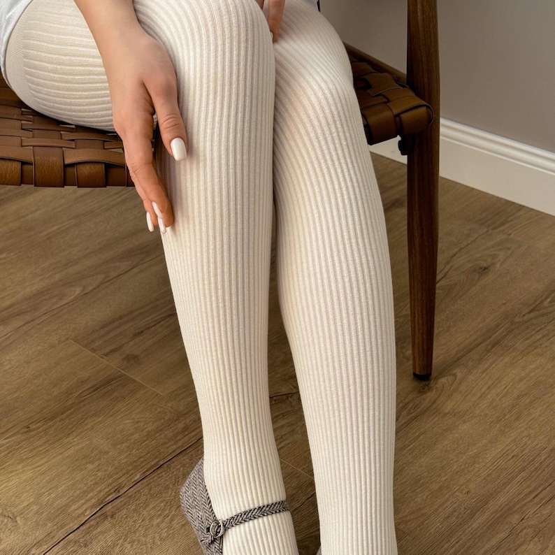 Opaque Ribbed Knit Tights: Cozy Cotton Pantyhose for Women's Legwear - Etsy