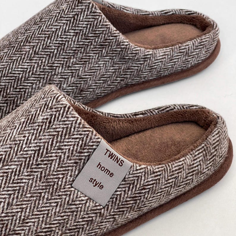 Men's Cozy Herringbone Home Slippers With Rubber Sole - Etsy