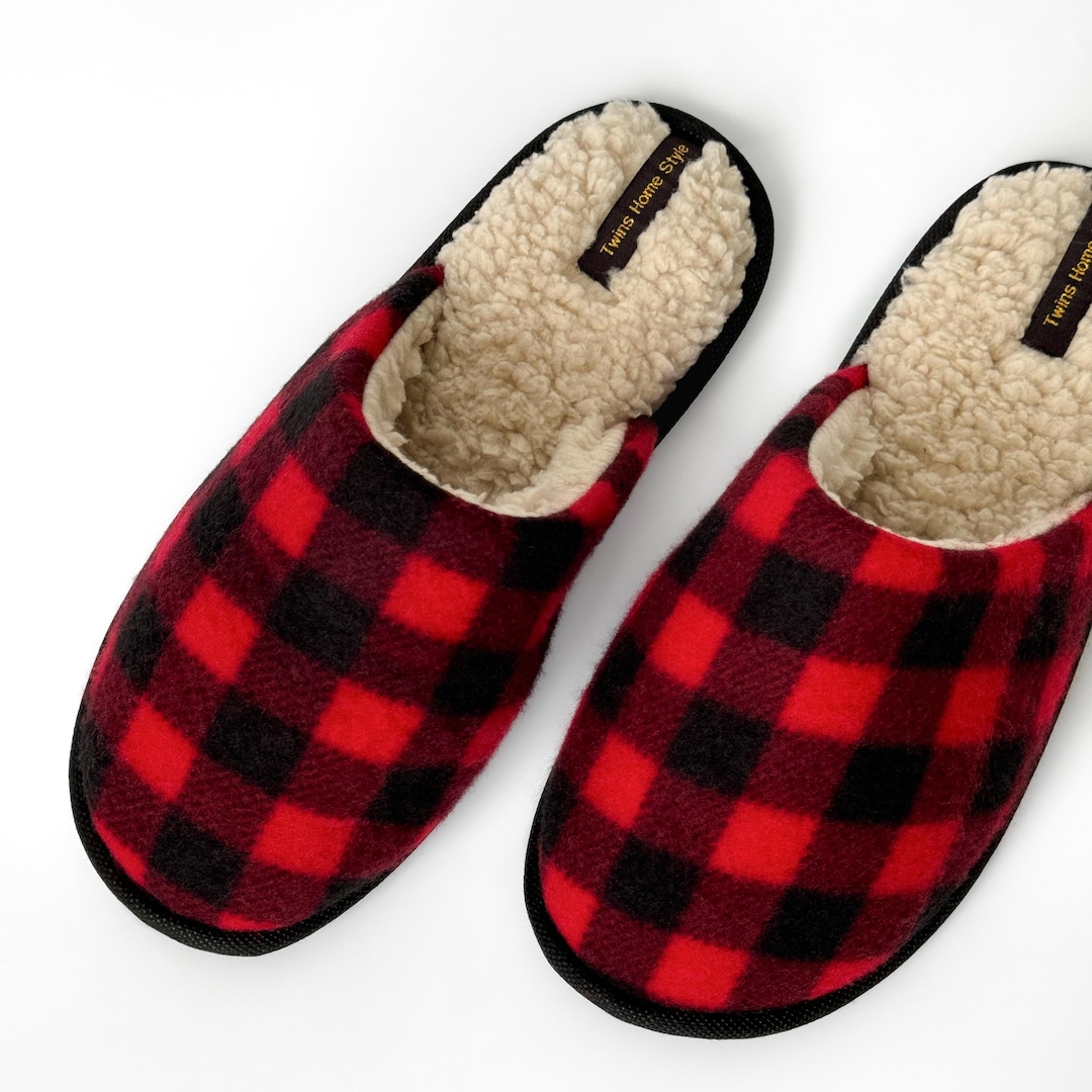 Buffalo Plaid House Slippers: Cozy Fluffy Indoor Slides Christmas Gift ...