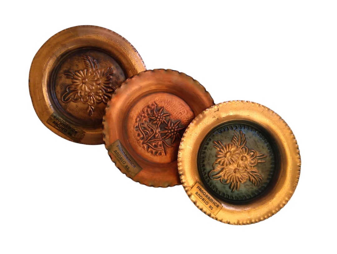 Copper Plate Set With Dolomite Flowers / Italian Craftsmanship From the ...