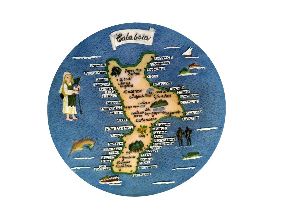 Decorative Plate MAP OF CALABRIA Vintage Terracotta Relief, Souvenir of ...