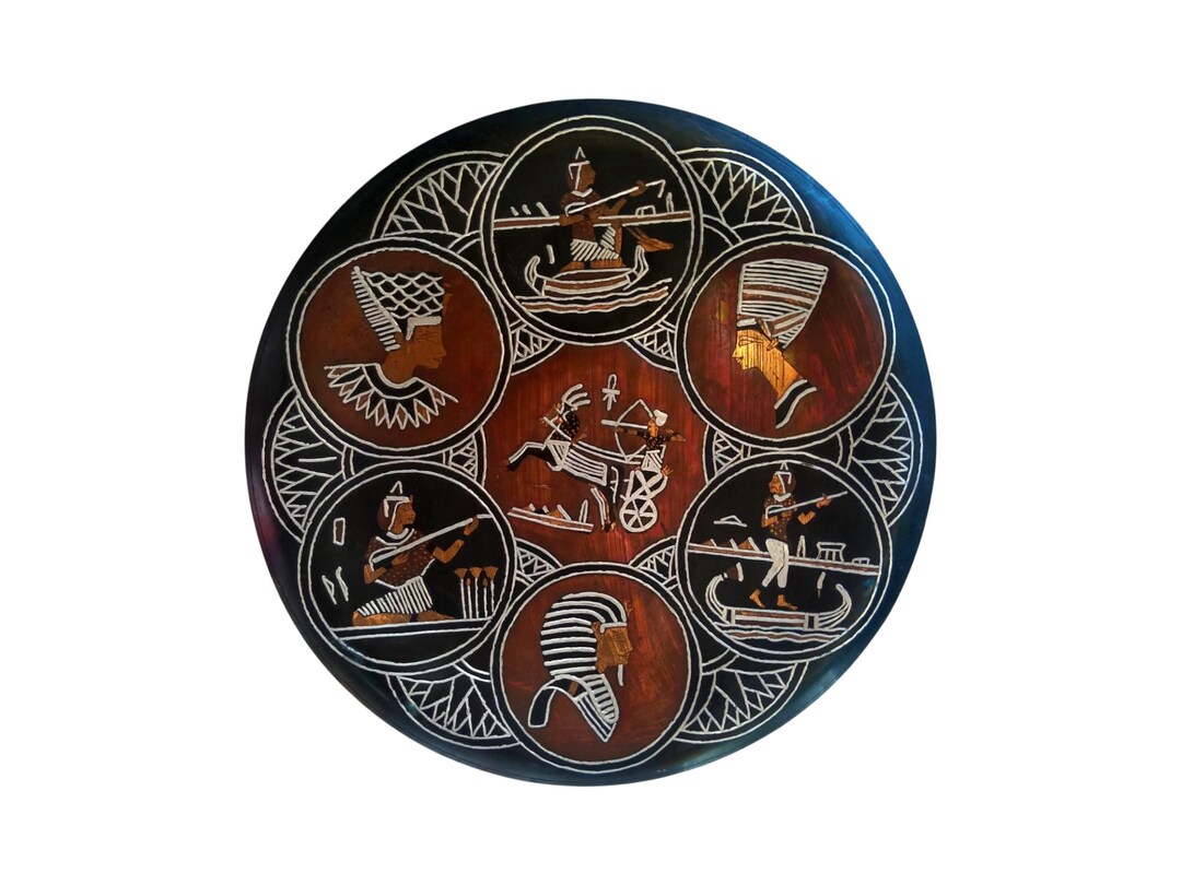 Vintage Egyptian Art Copper Plate, Vintage Handmade Egyptian Inlaid ...