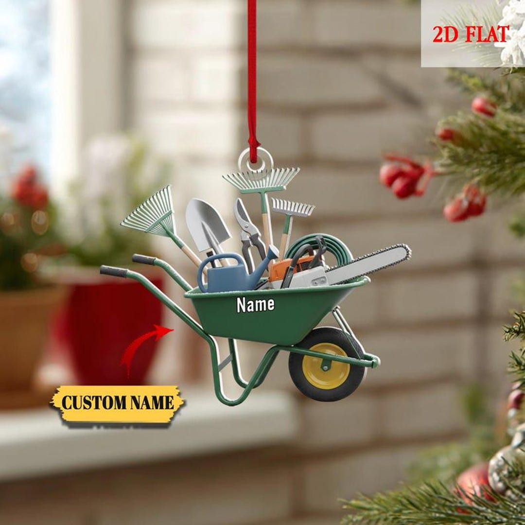 Personalized Wheelbarrow Christmas Ornament | Custom Name Gardener Gift ...