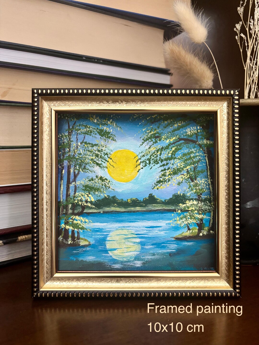 Mini Painting, Small Acrylic Painting, Nightscape Painting, Moon ...