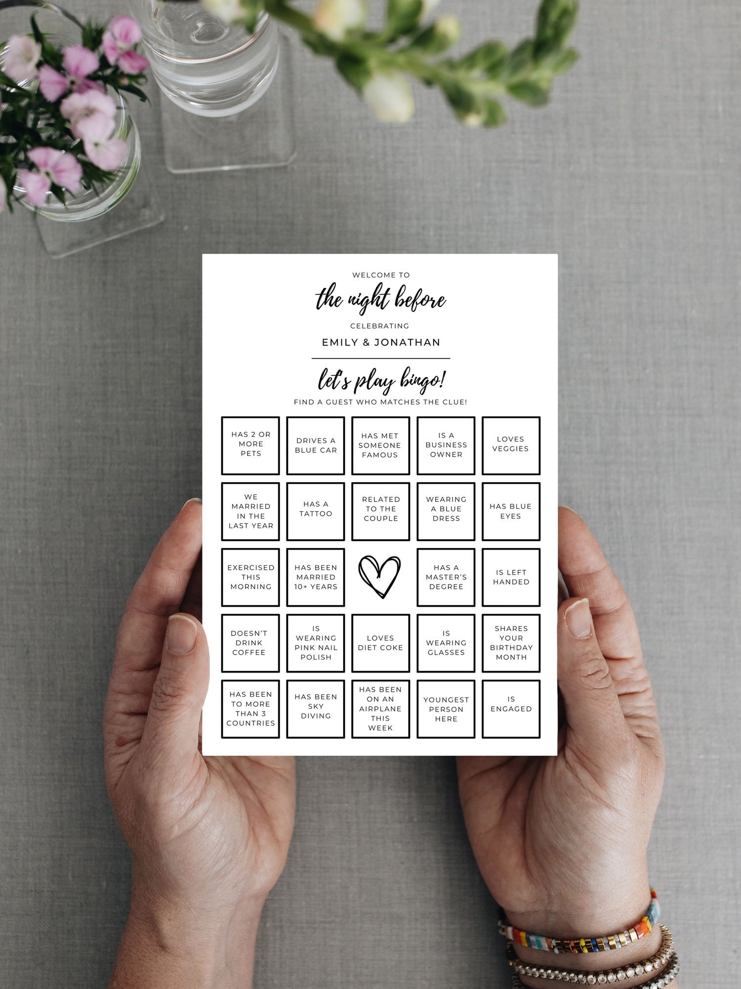 Rehearsal Dinner Bingo Game Card, Wedding Night Before, Ice Breaker ...