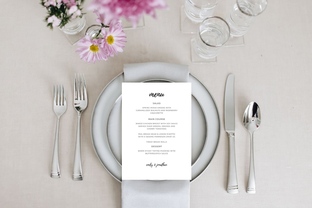 Printable Dinner Menu for Rehearsal Guests, Wedding Rehearsal Dinner ...