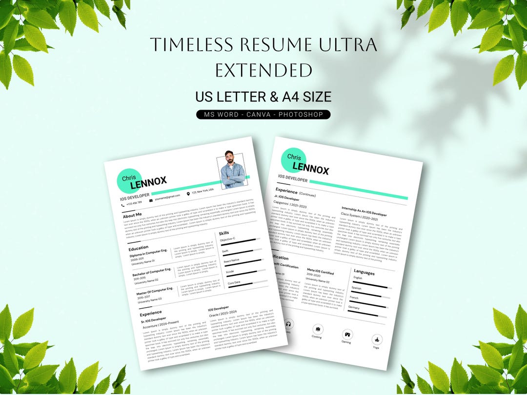 Timeless Resume Template, Ultra CV Format, Extended Two-page ...