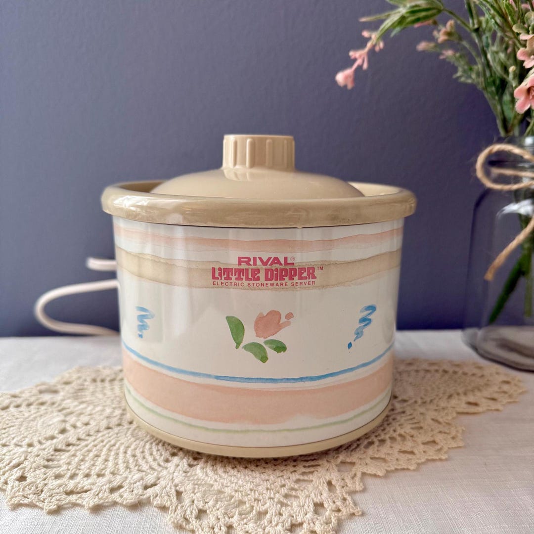 Vintage Rival Little Dipper Crock Pot 1991 - Floral Stoneware Server ...
