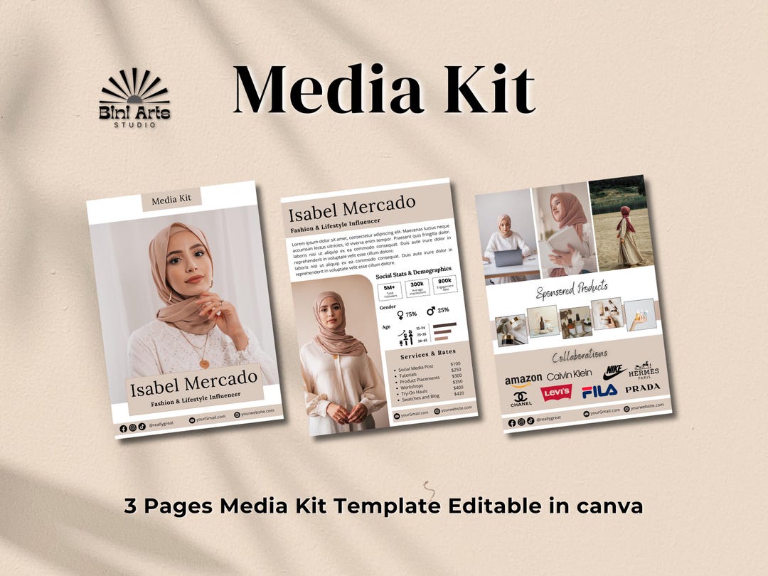 3 Pages Modern Media Kit Design Template, Press Kit, Influencer Media ...