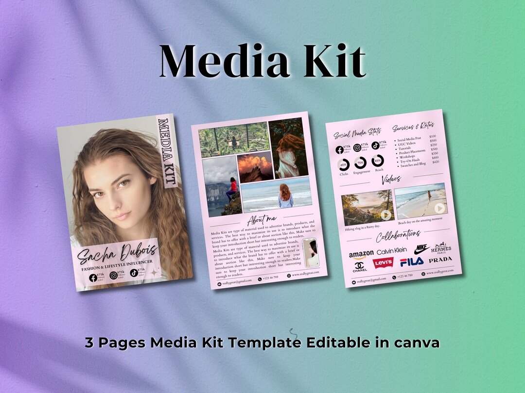3 Pages Modern Media Kit Design Template, Influencers Media Kit ...