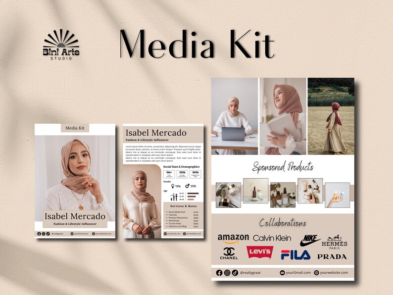 3 Pages Modern Media Kit Design Template, Press Kit, Influencer Media ...