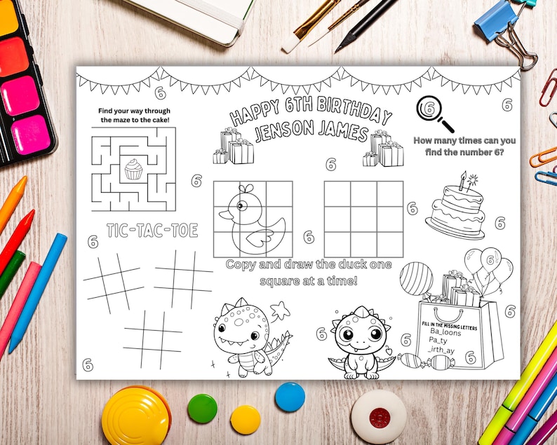 Canva Editable Birthday Colouring Page, Colouring Placemat ...