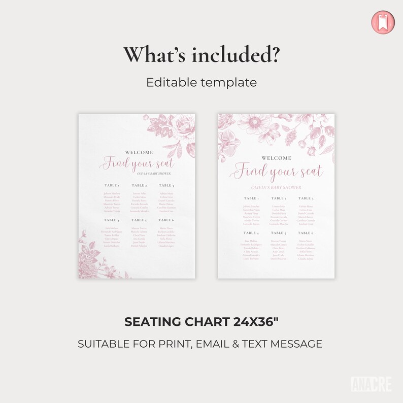 Editable Seating Chart | Find Your Seat Sign Template 24x36” | Pastel ...