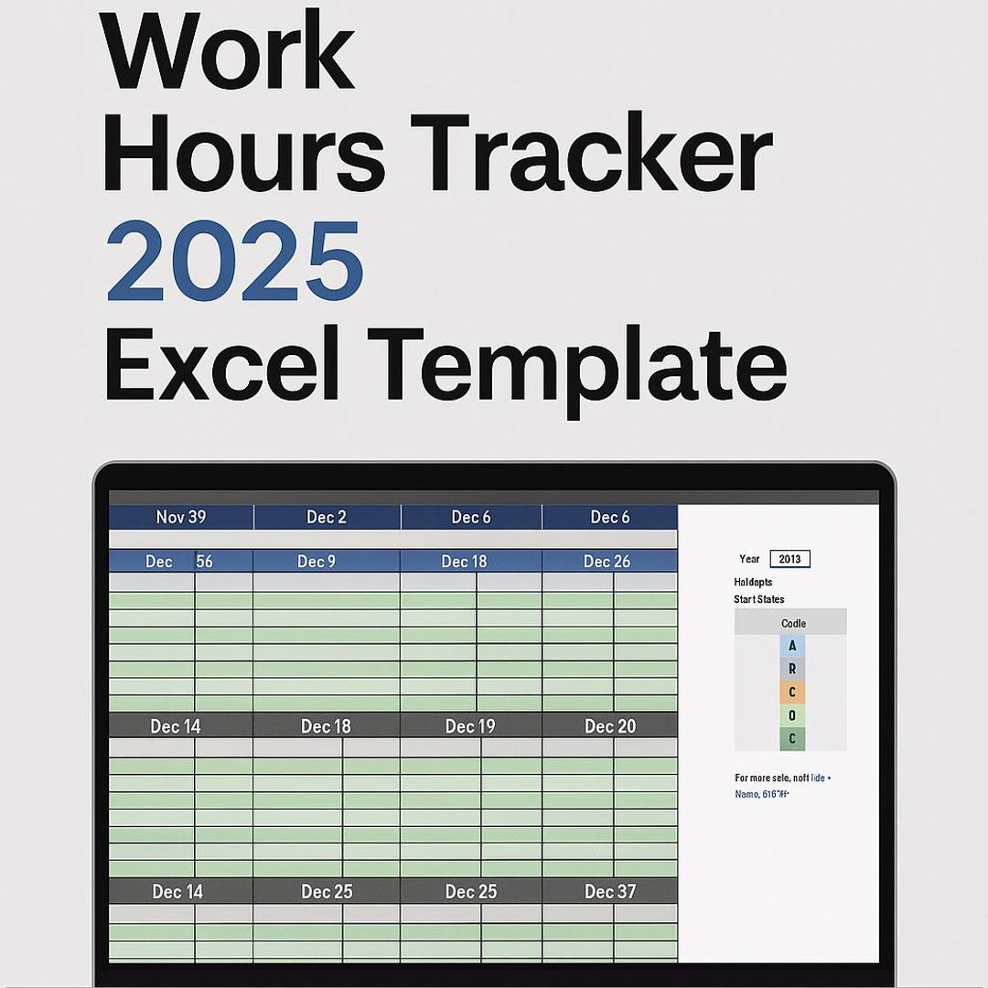 Work Hours Tracker 2025 | Excel Timesheet With Calendar & Holidays | Digital Download - Etsy