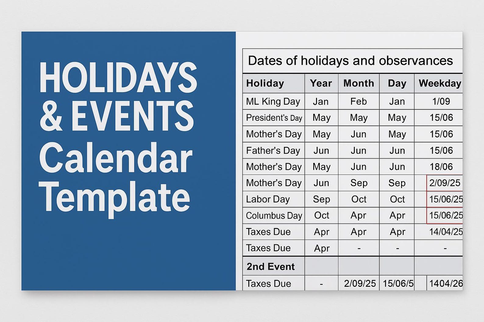 Work Hours Tracker 2025 | Excel Timesheet With Calendar & Holidays ...